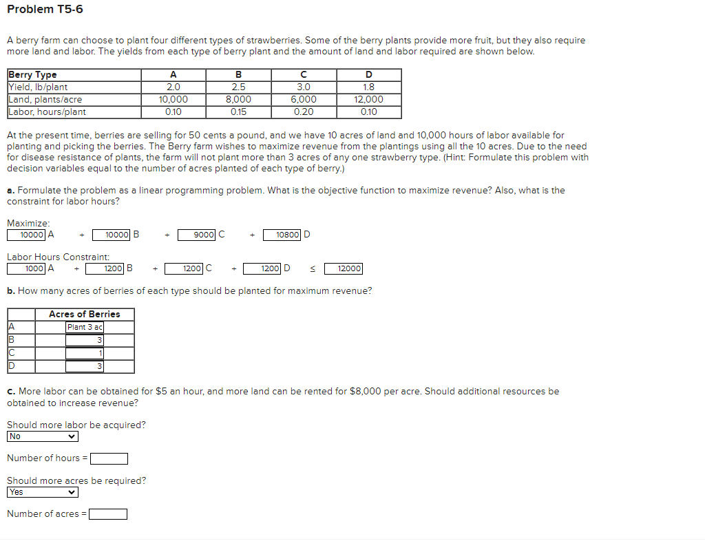 Solved Problem T5-6A berry farm can choose to plant four | Chegg.com
