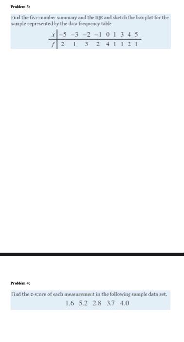 Solved Problem 3: Find the five-number summary and the IQR | Chegg.com