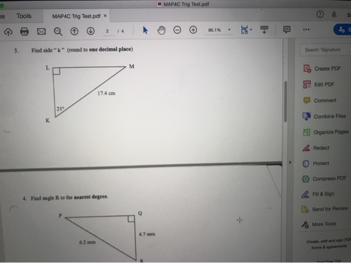 Solved MAP4C Trig Test.pdf ne Tools MAP4C Trig Test.pdf s 2 | Chegg.com