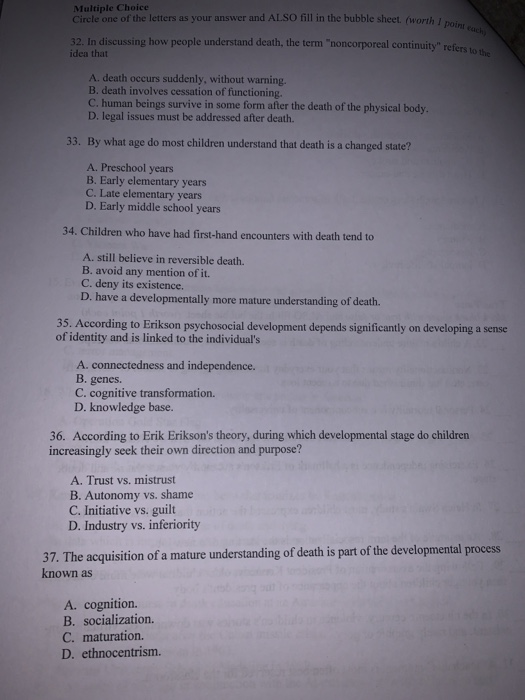 Solved Multiple Choice Circle one of the letters as your | Chegg.com