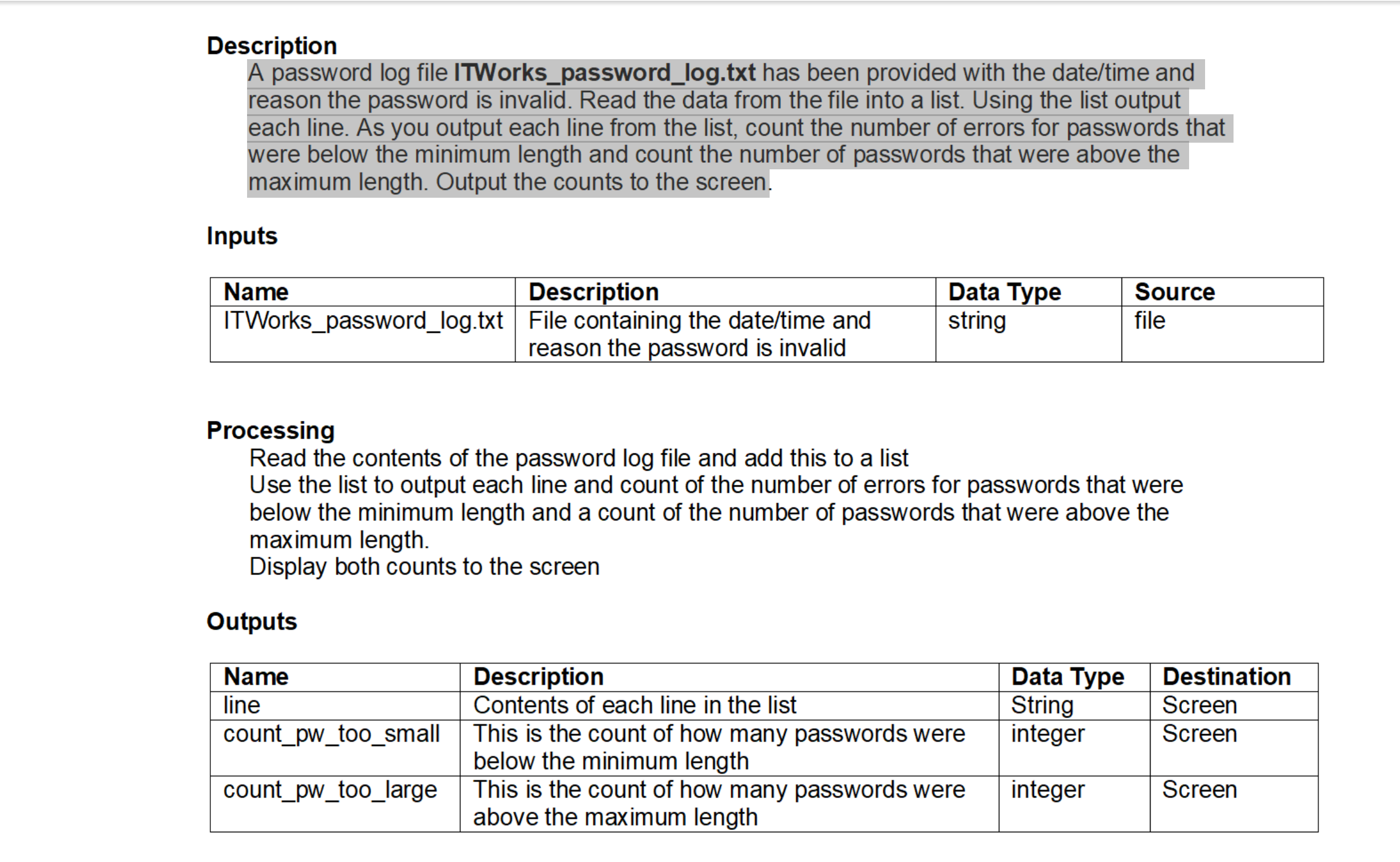 Solved DescriptionA password log file | Chegg.com