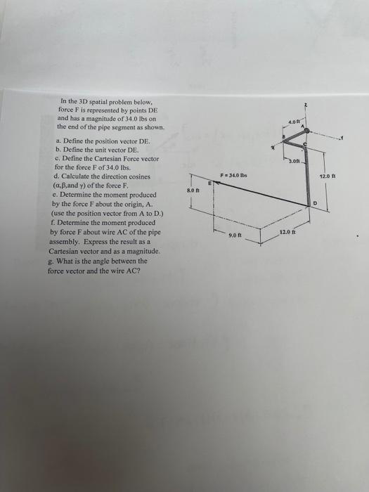 Solved In the 3D spatial problem below, force F is | Chegg.com