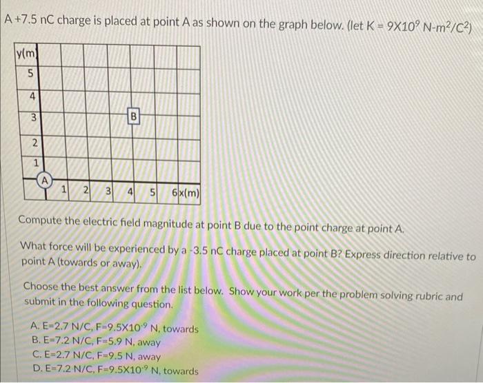 Solved A+7.5nC charge is placed at point A as shown on the | Chegg.com