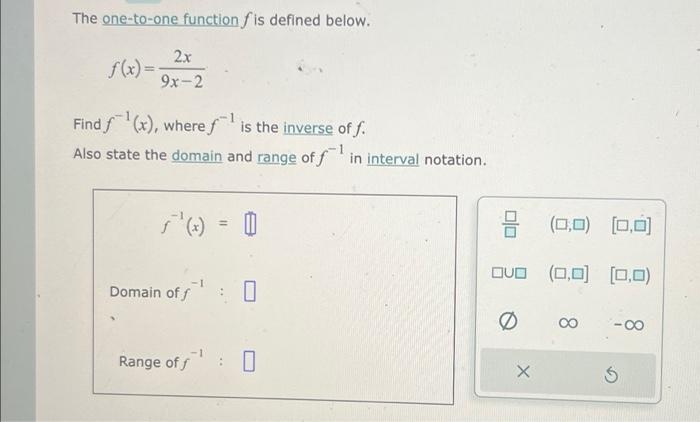 Solved The one-to-one function f is defined below. | Chegg.com