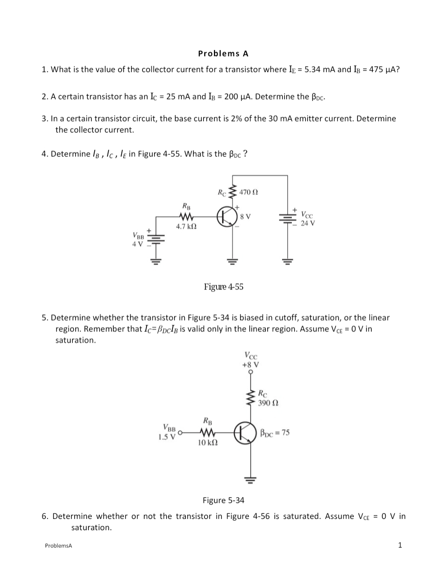 Solved Problems AWhat is the value of the collector current | Chegg.com