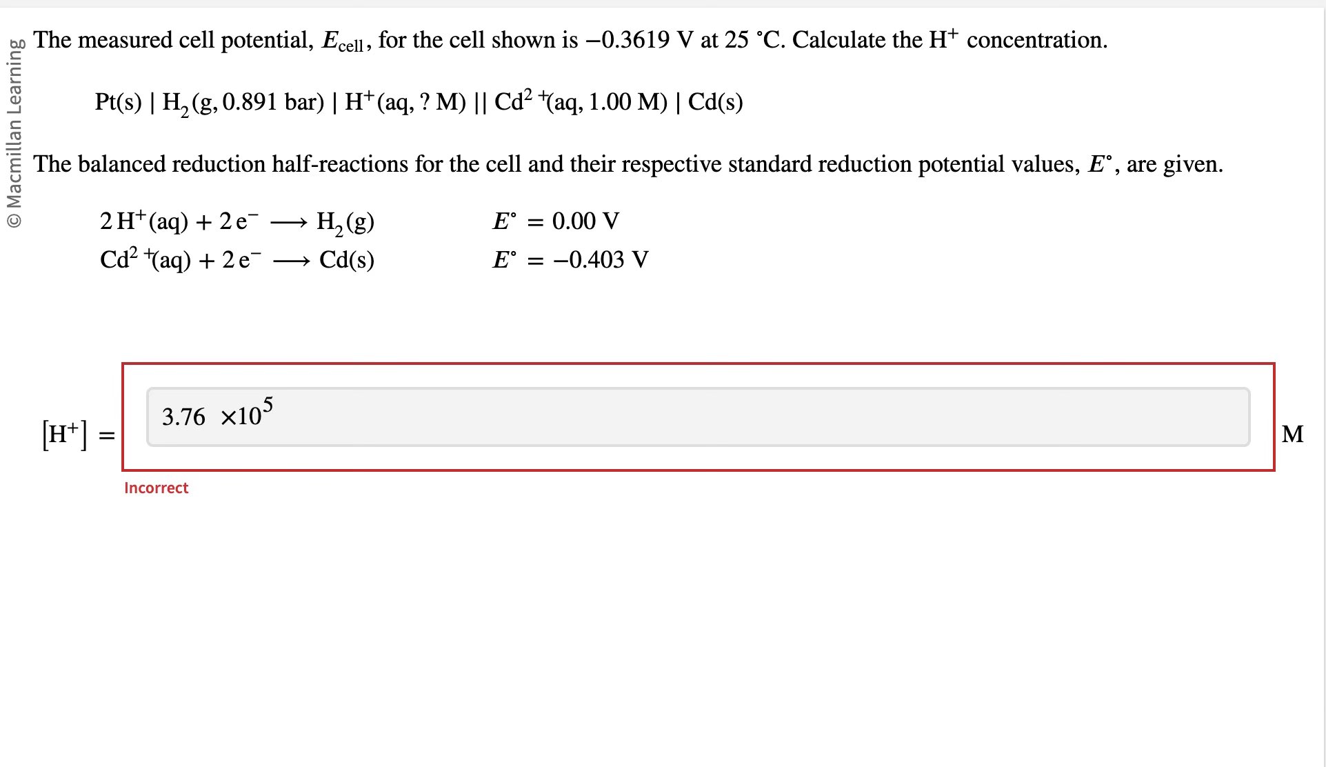 Solved The measured cell potential, Ecell , ﻿for the cell | Chegg.com