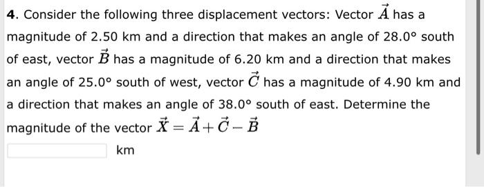 Solved 4. Consider the following three displacement vectors: | Chegg.com