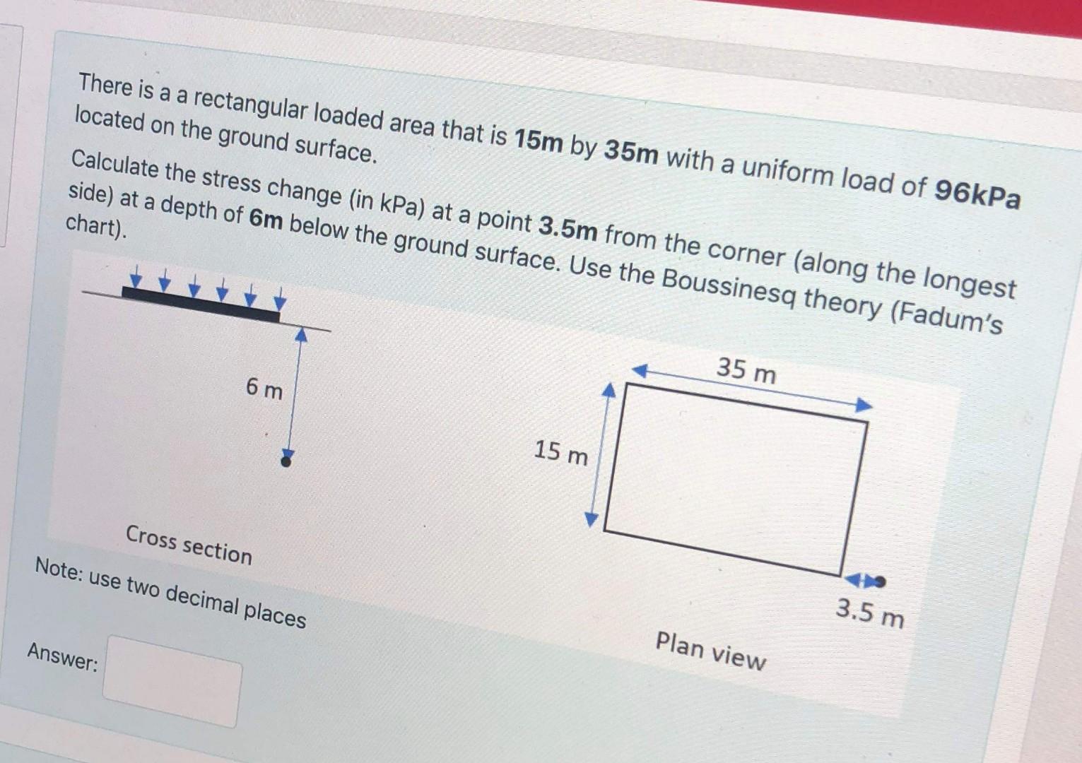 Solved There is a a rectangular loaded area that is 15m by | Chegg.com