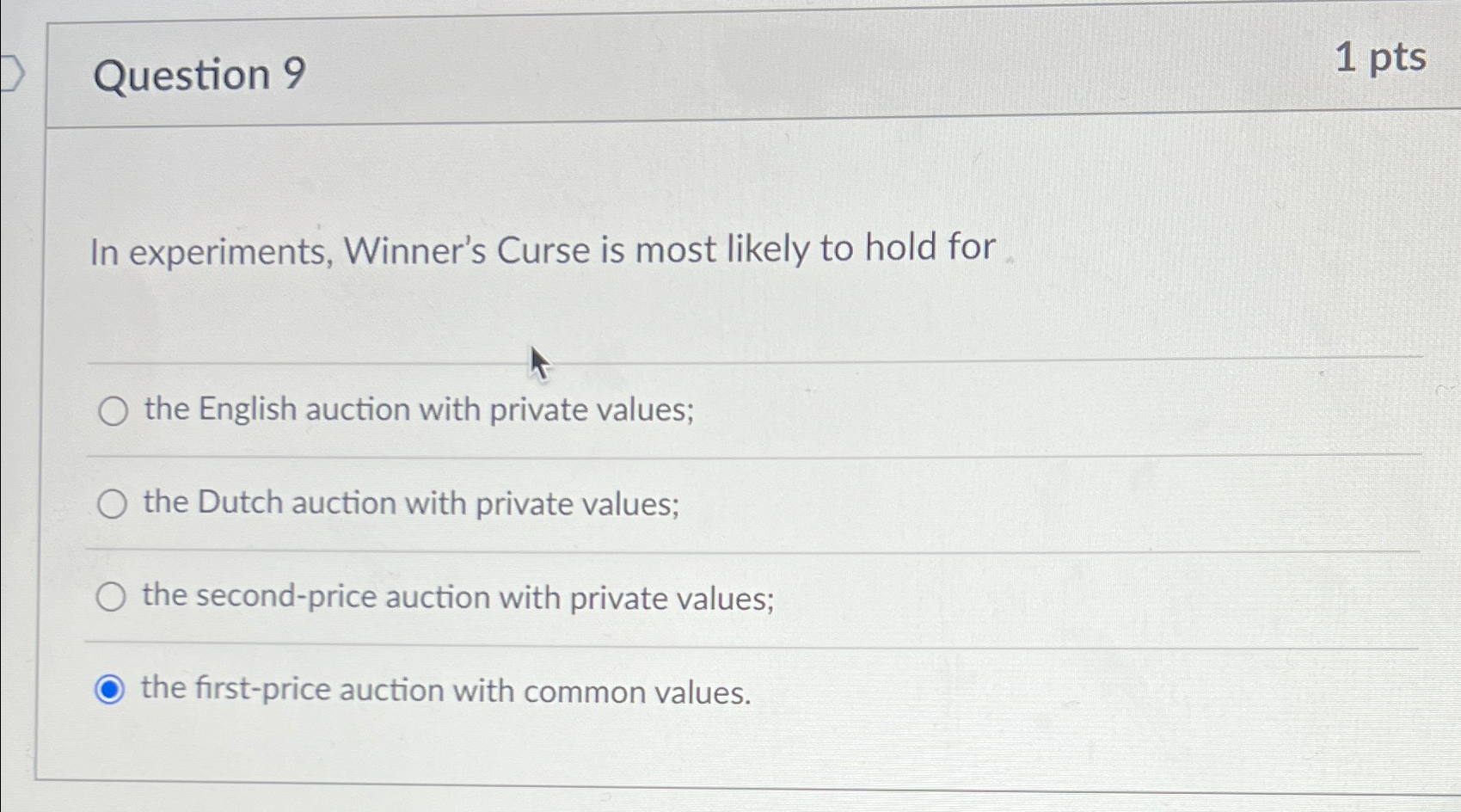 Solved Question 91 ﻿ptsIn experiments, Winner's Curse is | Chegg.com