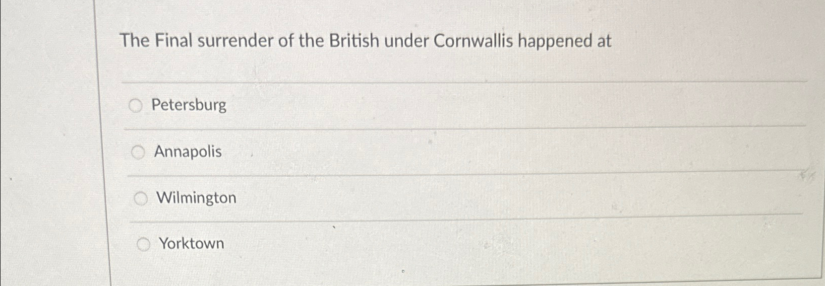 Solved The Final surrender of the British under Cornwallis | Chegg.com