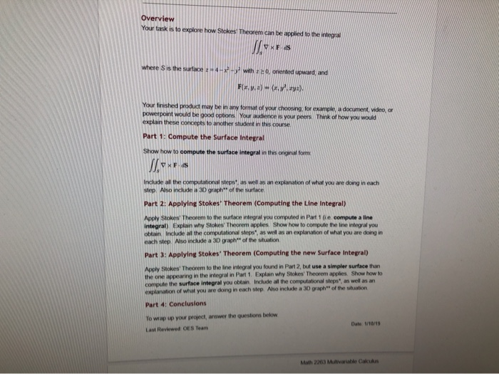 Solved Overview Your task is to explore how Stokes Theorem | Chegg.com