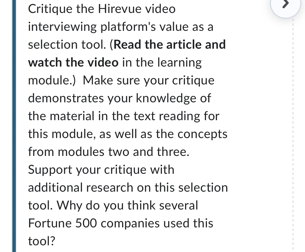 Solved Critique the Hirevue video interviewing platform's | Chegg.com