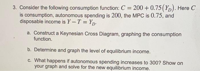 Solved 3. Consider the following consumption function: | Chegg.com
