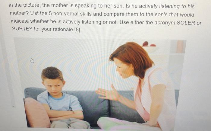 Solved In the picture, the mother is speaking to her son. Is | Chegg.com