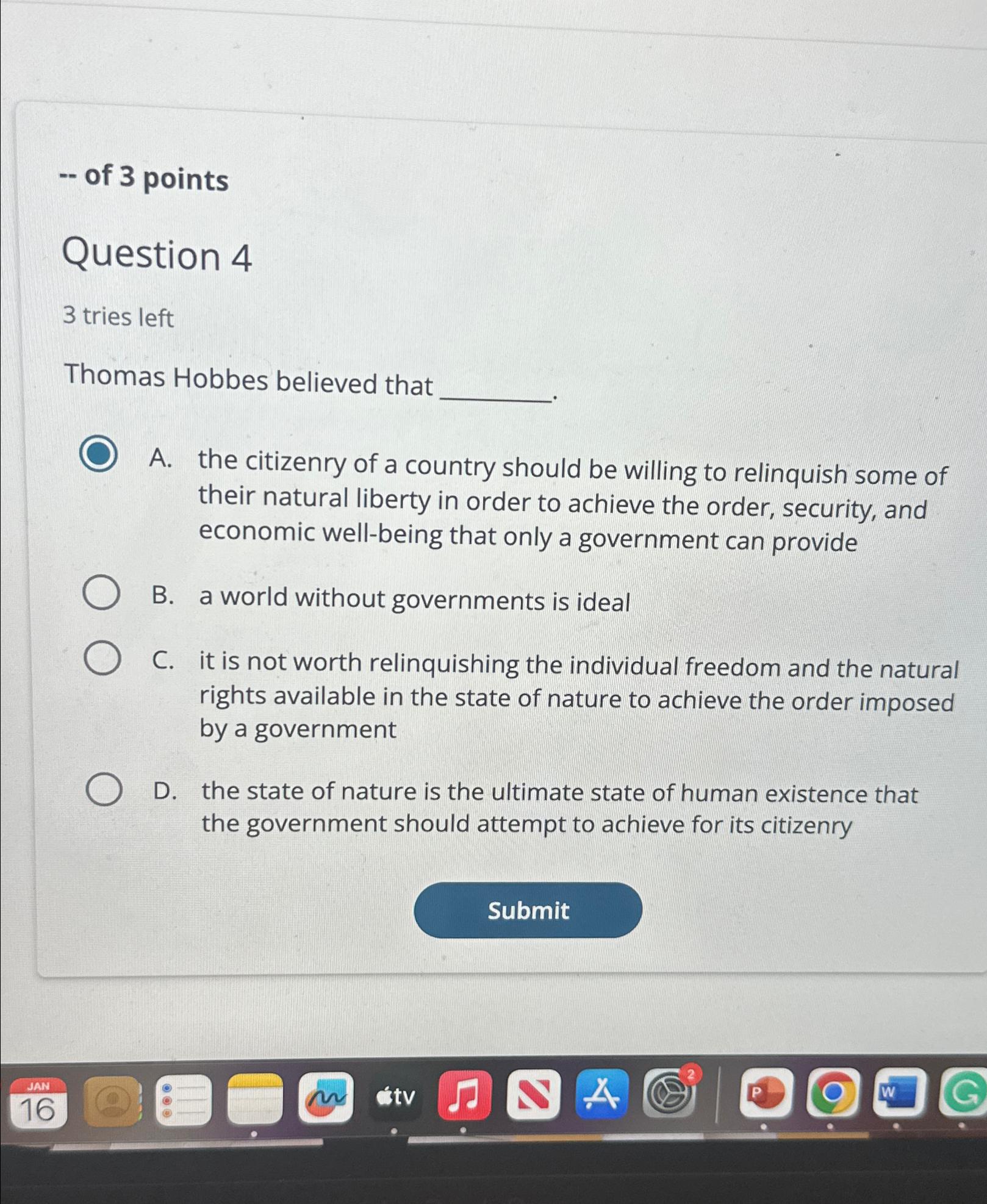 Solved -- ﻿of 3 ﻿pointsQuestion 43 ﻿tries leftThomas Hobbes | Chegg.com