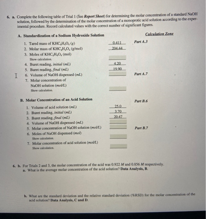 Solved 6. a. Complete the following table of Trial 1 (See | Chegg.com