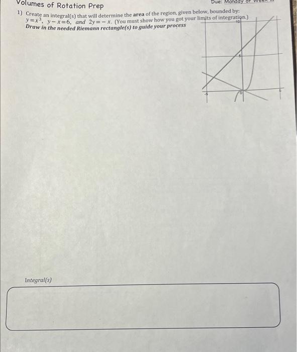 Solved 1) Create an integral(s) that will determine the area | Chegg.com