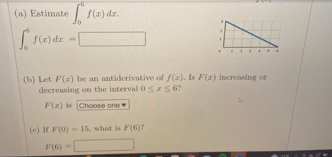 Solved Estimate ∫06f(x)dx ∫06f(x)dx= (b) Let F(x) be an | Chegg.com