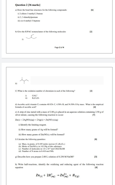 Solved [6] Question 2 [36 marks) a) Draw the bond line | Chegg.com