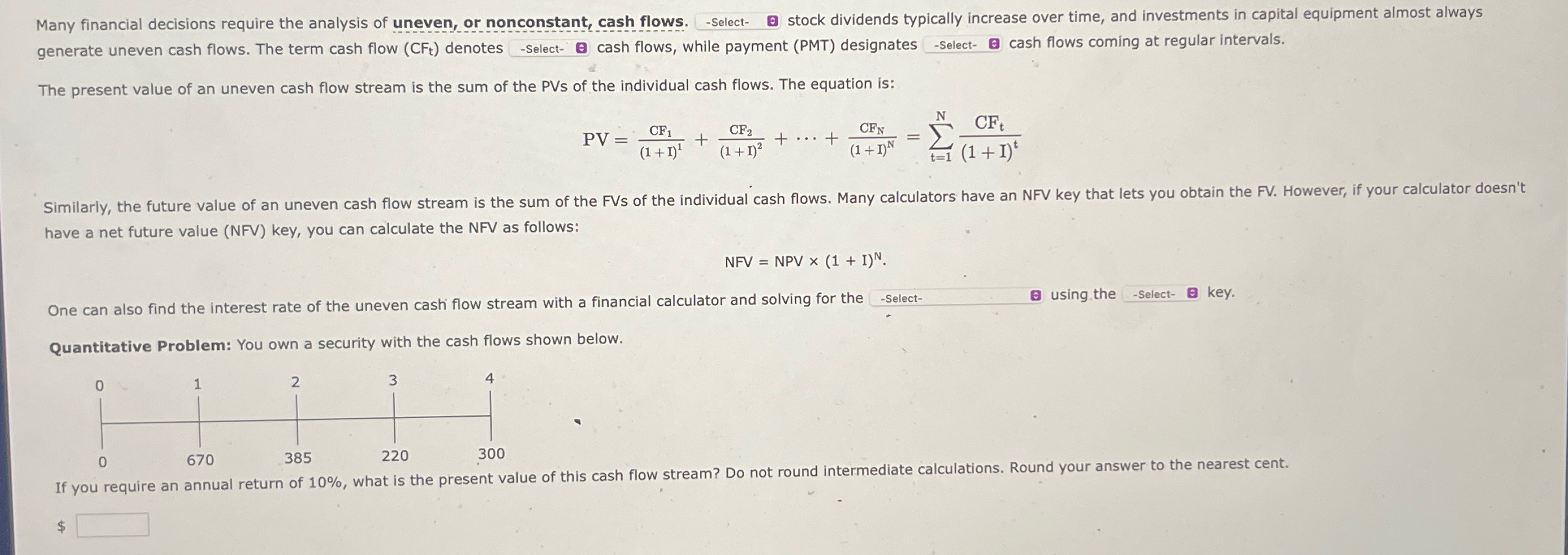 Solved Generate Uneven Cash Flows The Term Cash Flow Cft