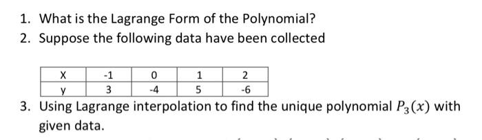 Solved 1. What is the Lagrange Form of the Polynomial? 2. | Chegg.com