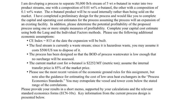 Solved Table 4. Preliminary equipment specifications for | Chegg.com