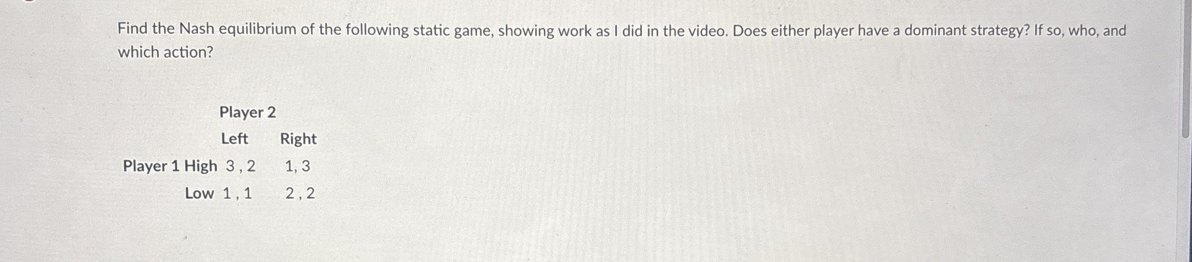Solved Find the Nash equilibrium of the following static | Chegg.com