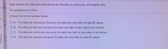 Solved State whether the data described below are discrete | Chegg.com