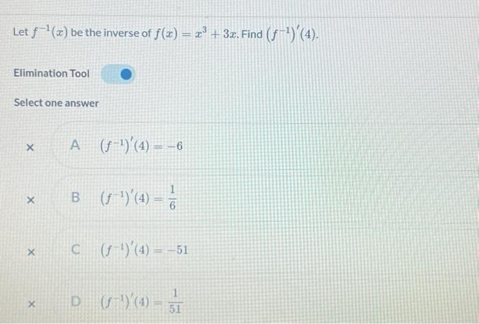 Solved Let f−1(x) be the inverse of f(x)=x3+3x. Find | Chegg.com