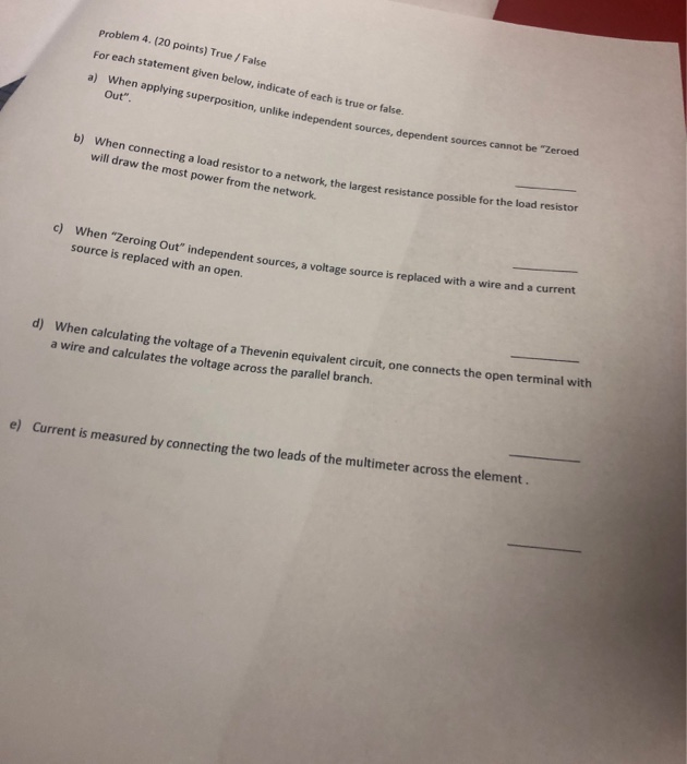 Solved Problem 4. (20 points) True / False For each | Chegg.com