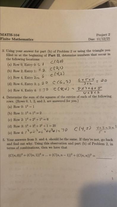 Solved MATH-104 Finite Mathematics Project 2 Due: 11/12/21 | Chegg.com