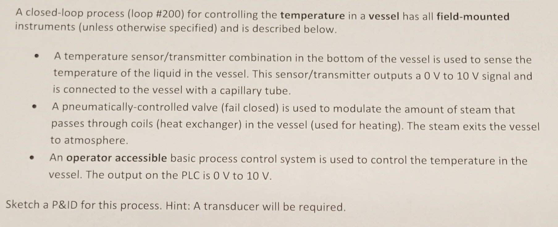 Solved A closed-loop process (loop \#200) for controlling | Chegg.com