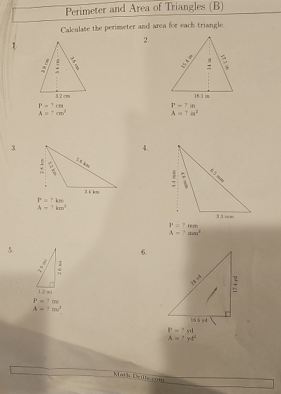 Solved Perimeter and Area of Triangles (B)Calculate the | Chegg.com