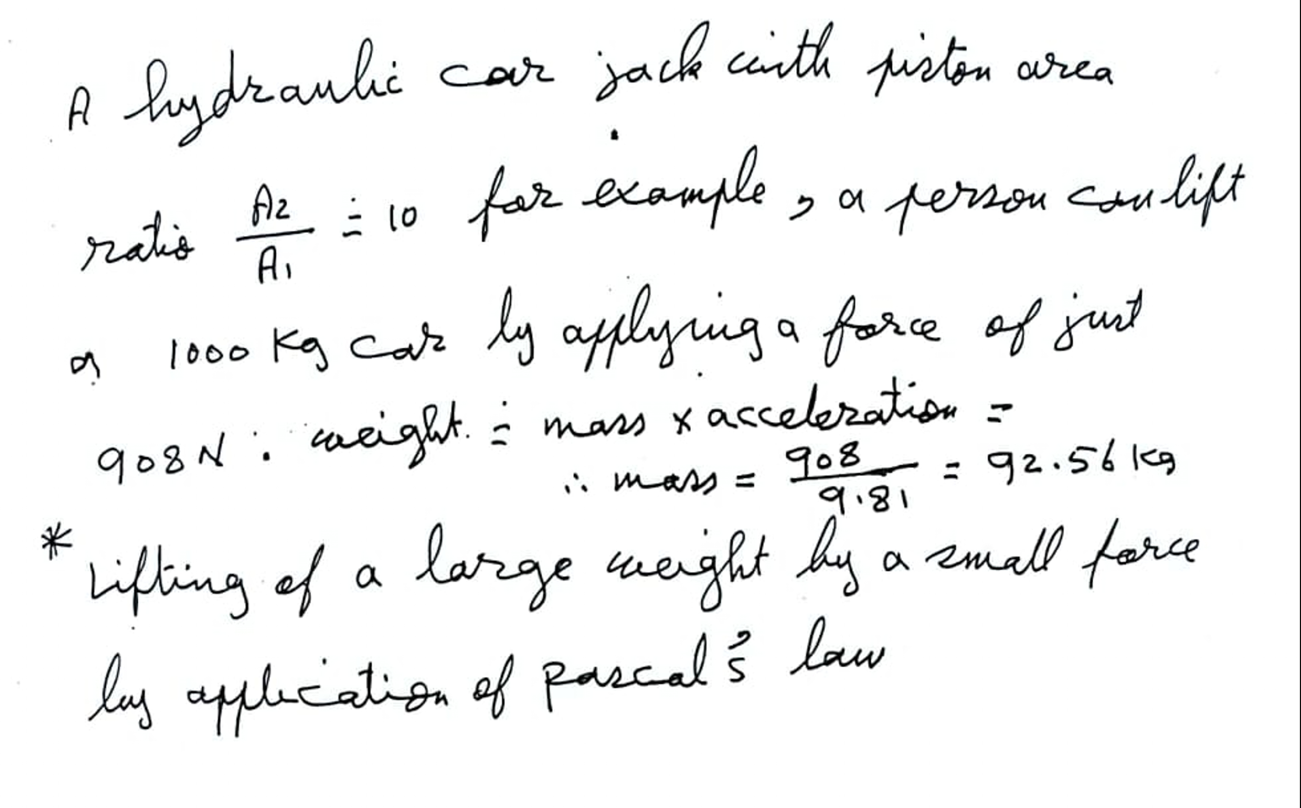 Solved A hydranlic car jack cirth fiston arearatis A2A1=10 | Chegg.com