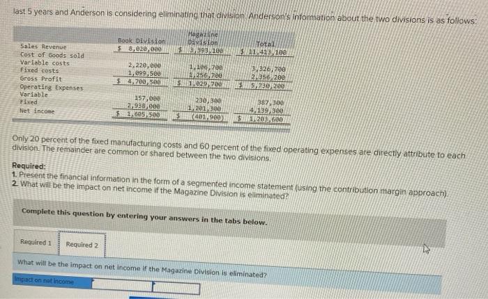Solved Anderson Publishing has two divisions: Book | Chegg.com