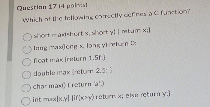 Solved Question 17 (4 points) Which of the following | Chegg.com