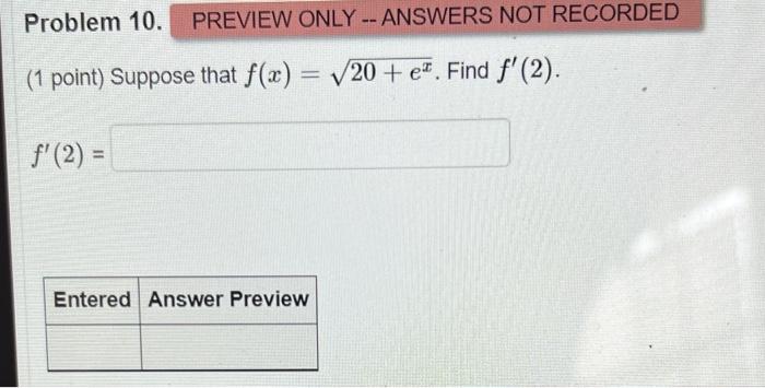 Solved Problem 10. PREVIEW ONLY -- ANSWERS NOT RECORDED (1 | Chegg.com