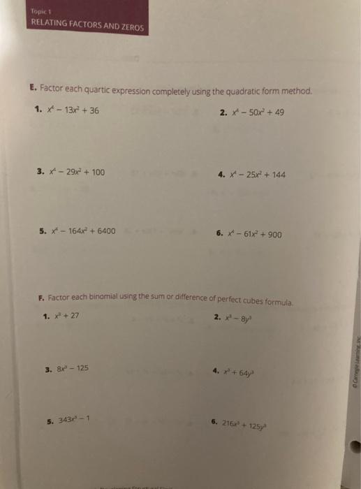 Solved Date C. Factor each expression completely using the | Chegg.com