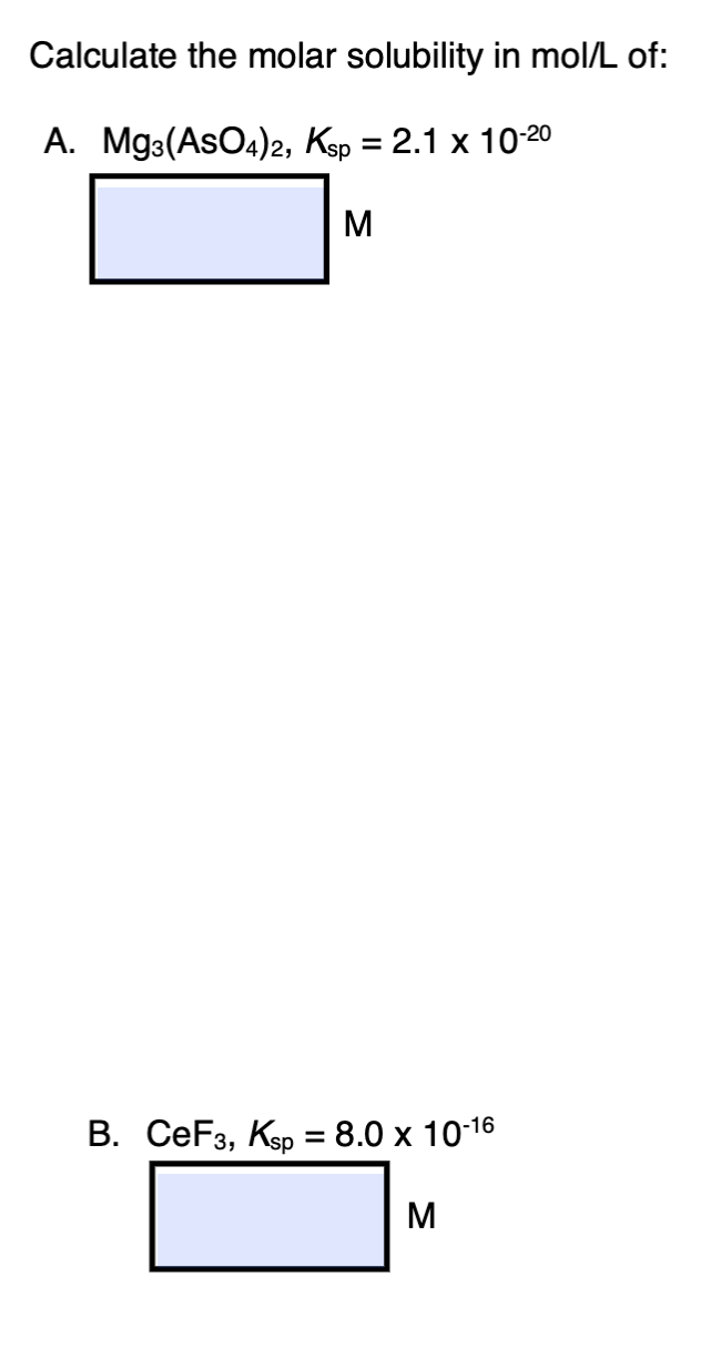 Solved Calculate the molar solubility in molL | Chegg.com