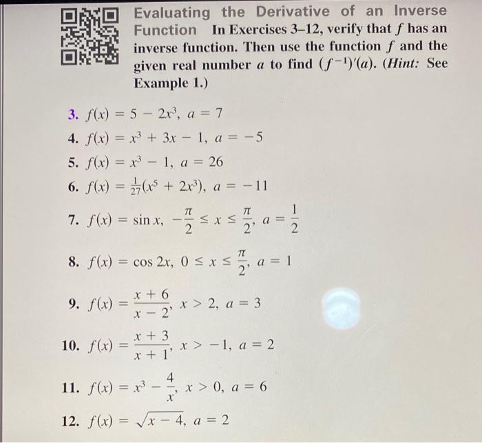 Solved Evaluating the Derivative of an Inverse Function In | Chegg.com