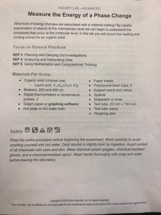 INQUIRY LAB - ADVANCED Measure the Energy of a Phase | Chegg.com