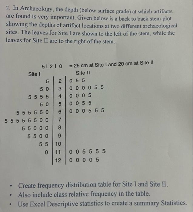 Solved 2. In Archaeology, the depth (below surface grade) at | Chegg.com