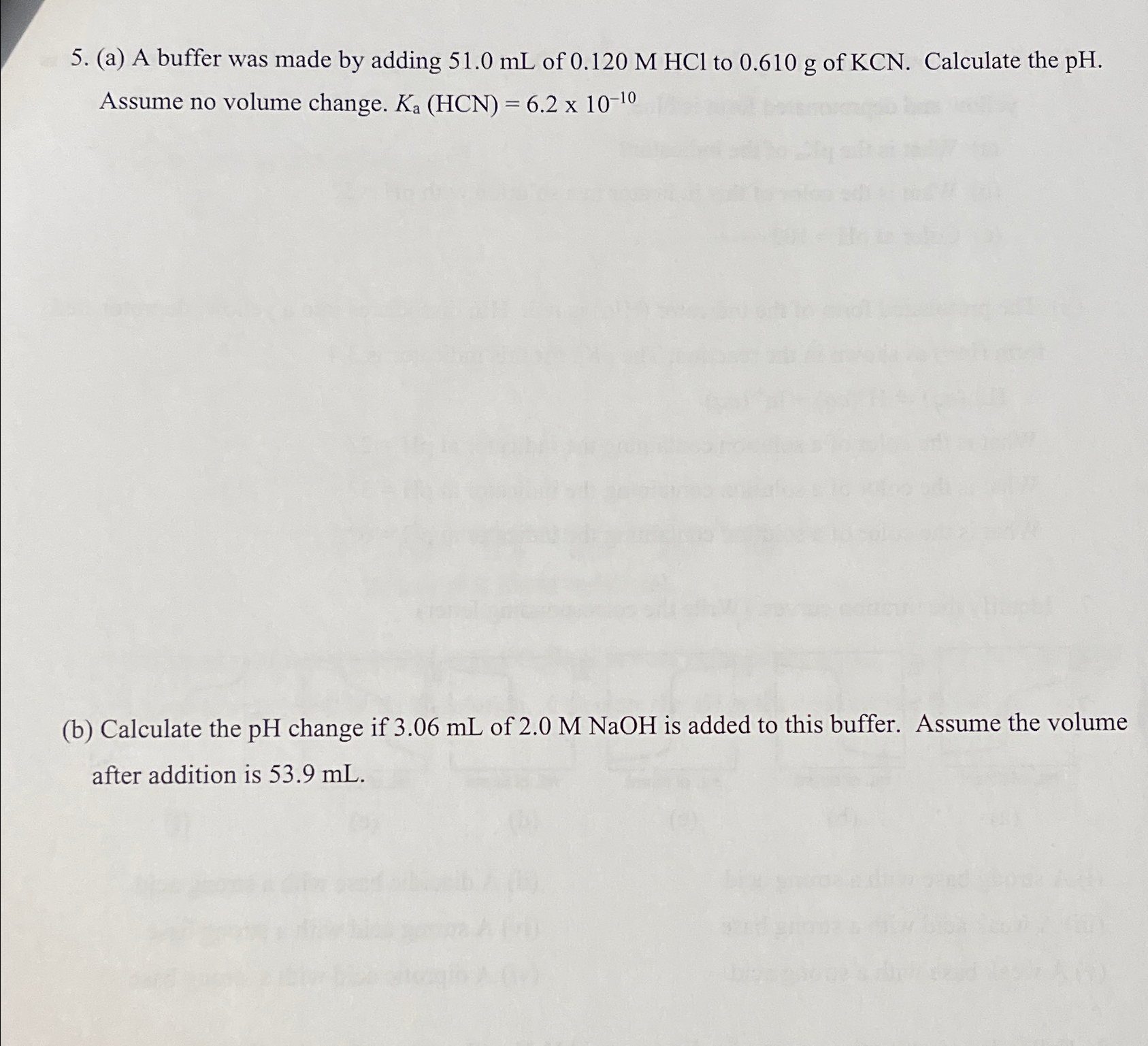 (a) ﻿A buffer was made by adding 51.0mL ﻿of 0.120MHCl | Chegg.com