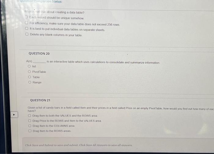 Solved What in inot true about creating a data table? Each | Chegg.com