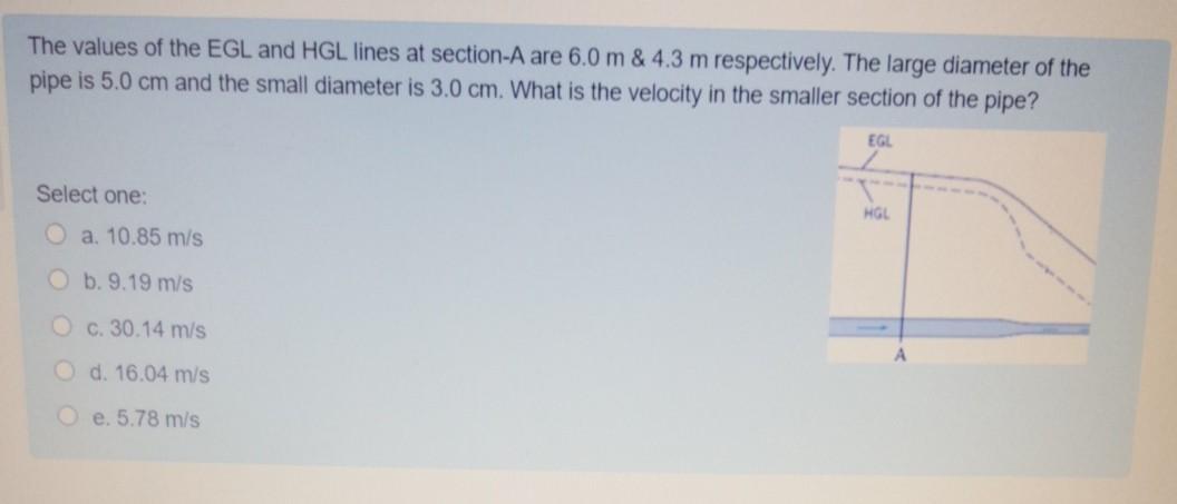 Solved The values of the EGL and HGL lines at section-A are | Chegg.com
