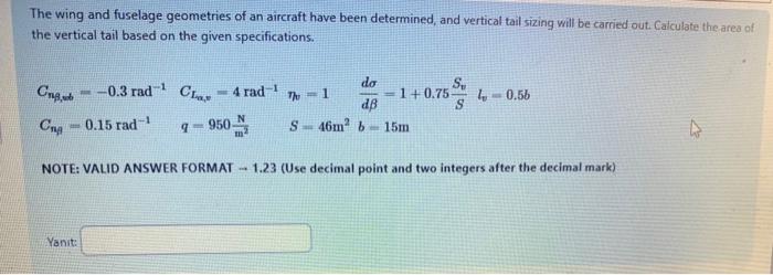Solved The wing and fuselage geometries of an aircraft have | Chegg.com