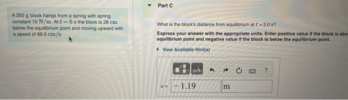 Solved A 2508 block hangs from a spring with spring constant | Chegg.com