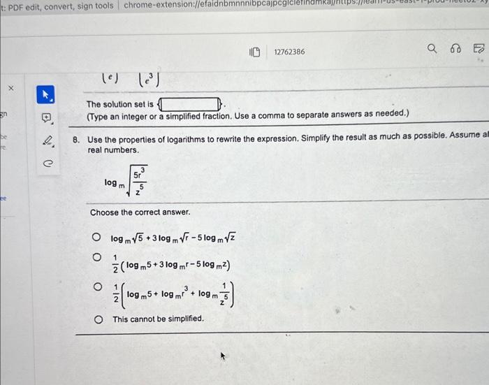 Solved Use the properties of logarithms to rewrite the | Chegg.com