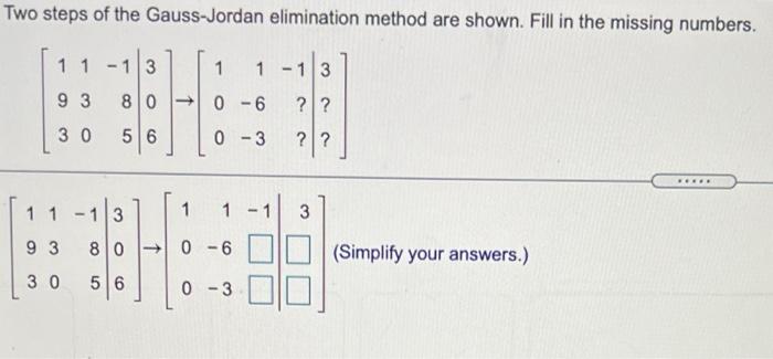 Solved Two steps of the Gauss-Jordan elimination method are | Chegg.com