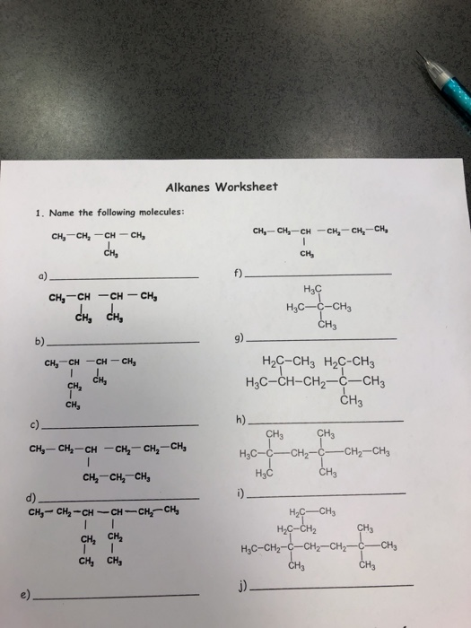 Solved Alkanes Worksheet 1. Name the following molecules: | Chegg.com